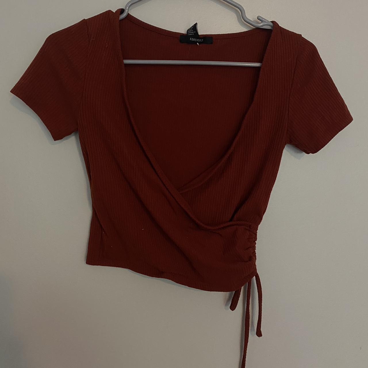 Dark red cropped top, so comfortable and slimming. - Depop