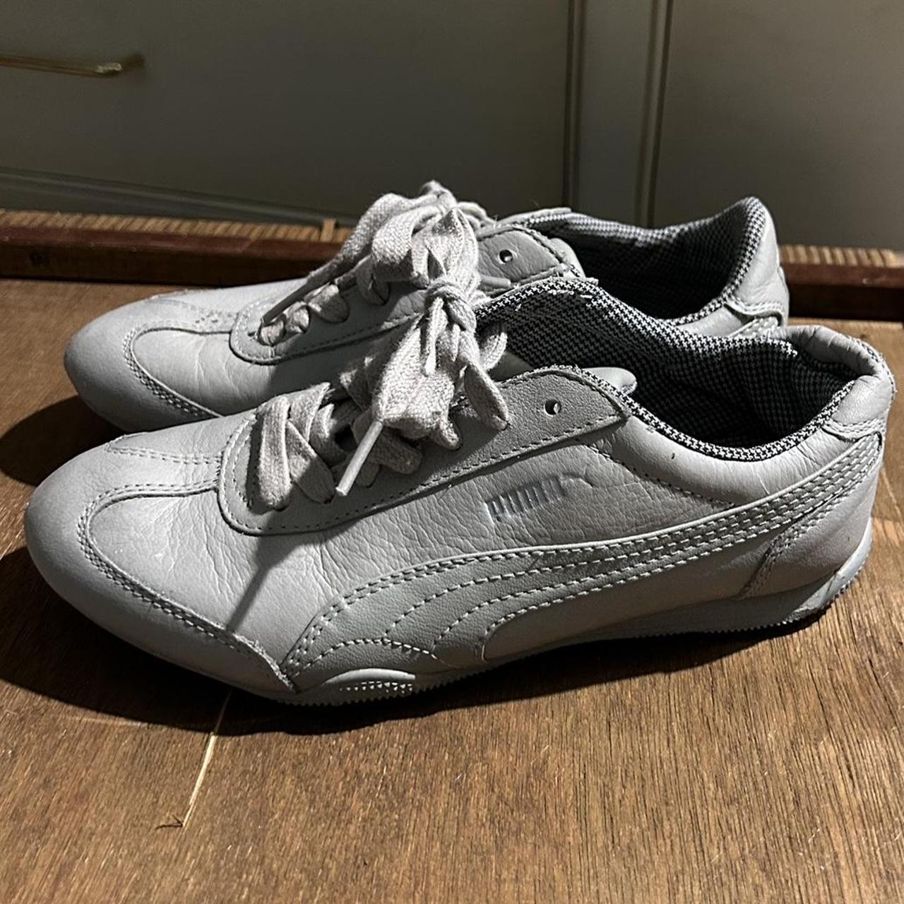 All grey Pumas. Womens size 4.5. Small stain on toe... - Depop