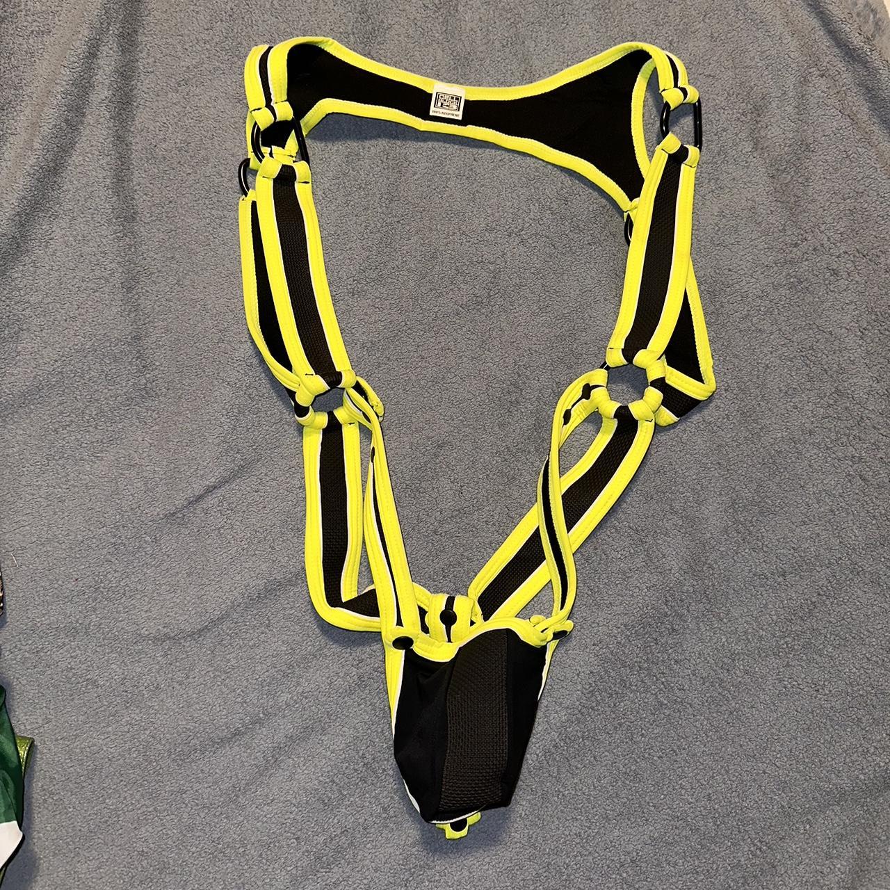 CELLBLOCK 13 Mens Neon yellow w/ black singlet thong - Depop