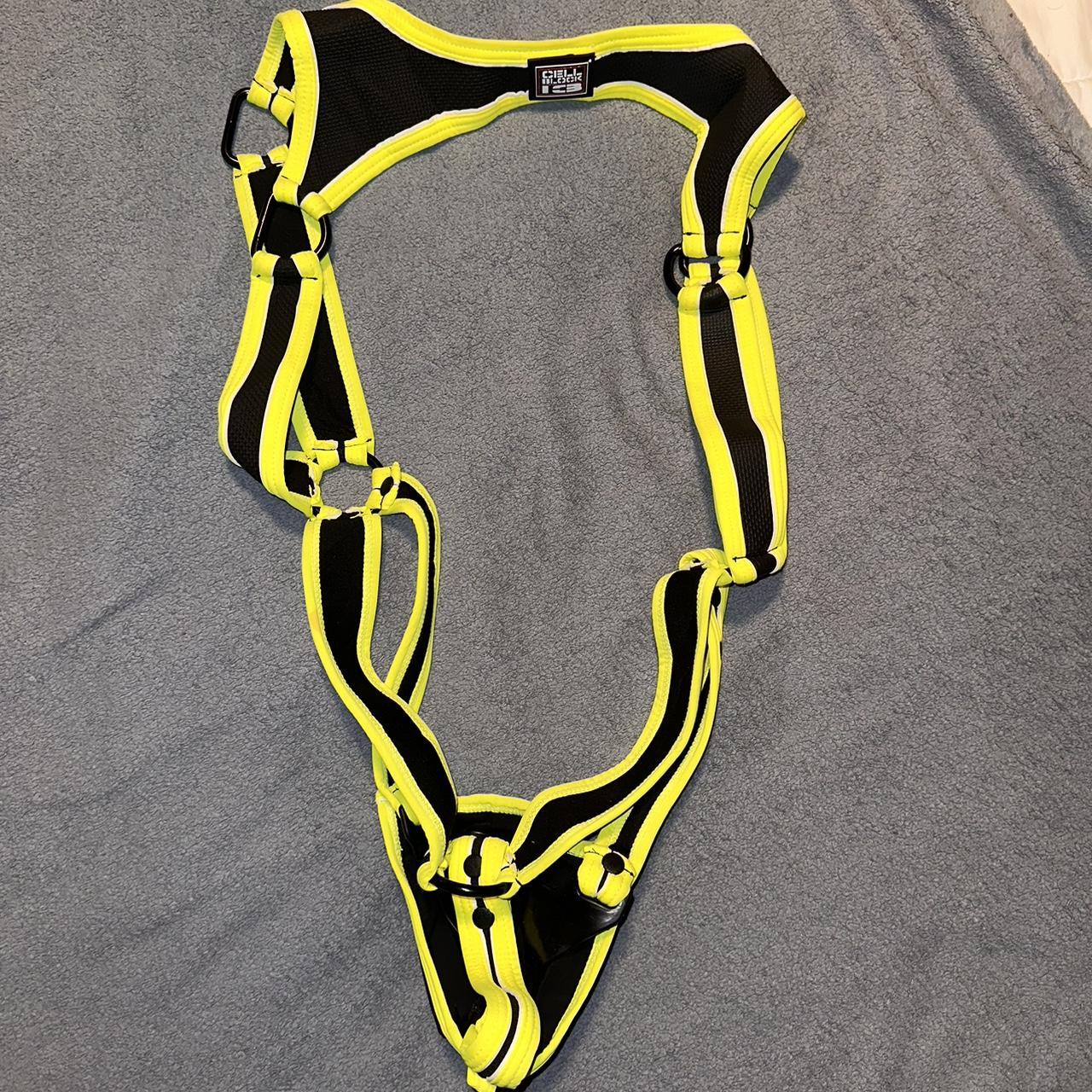 CELLBLOCK 13 Mens Neon yellow w/ black singlet thong - Depop