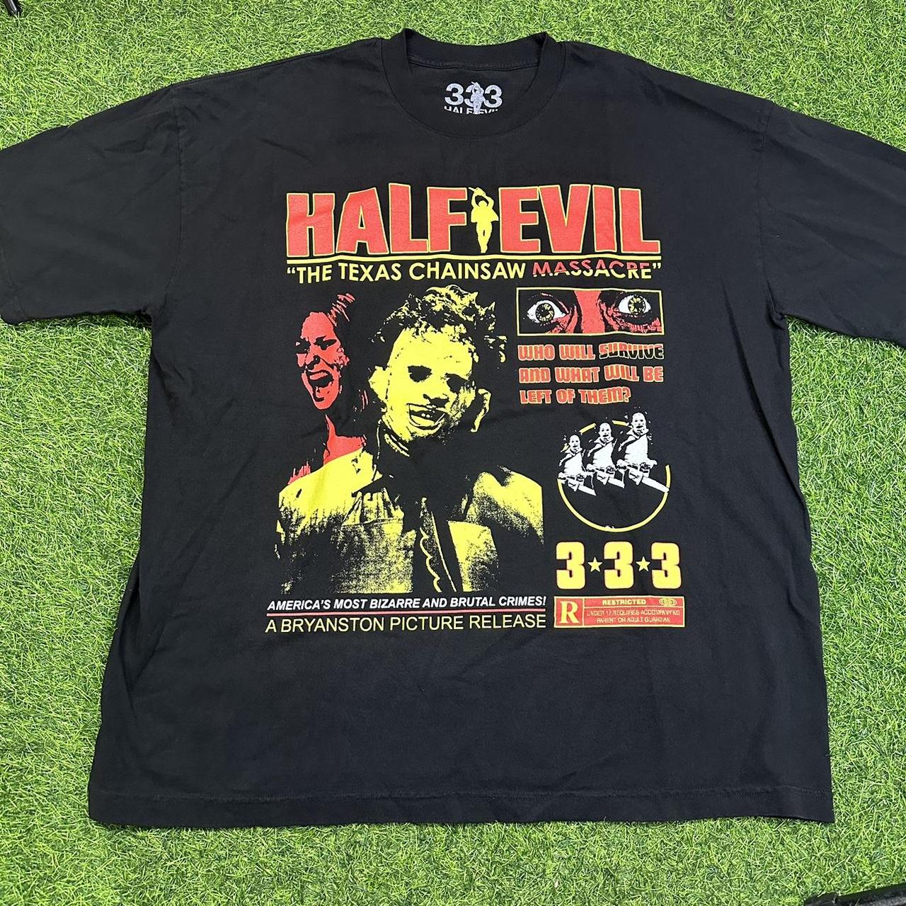 half evil 333 texas chainsaw massacre shirt Size... - Depop