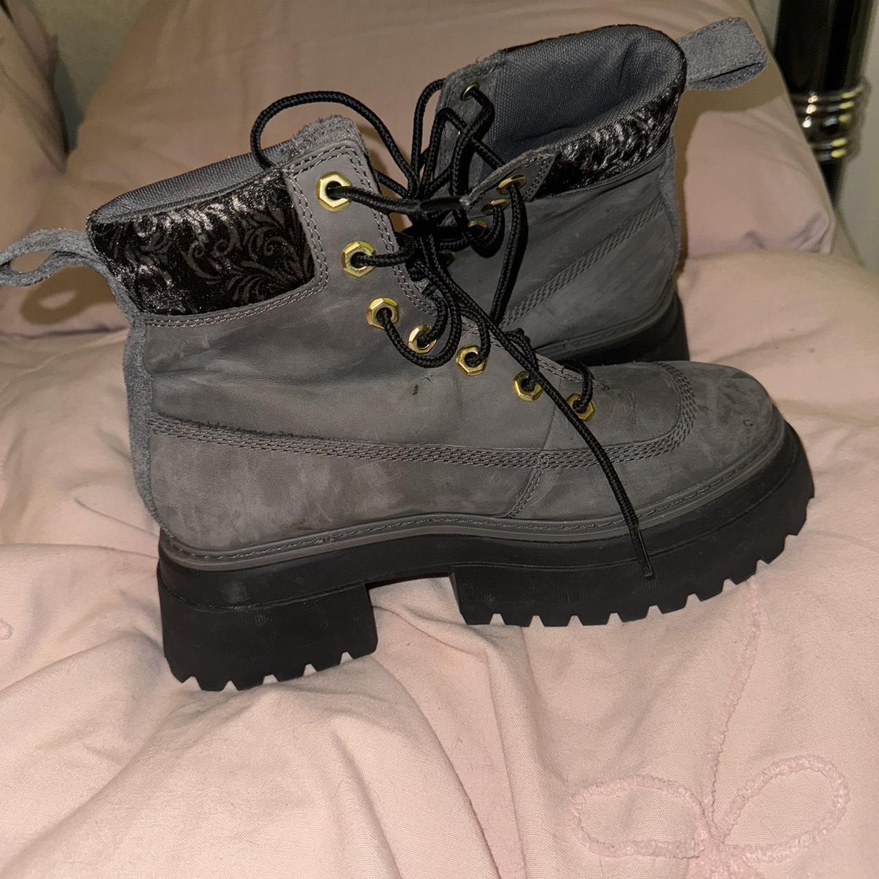 Grey velvet accent Timberland platform boots limited... | Depop
