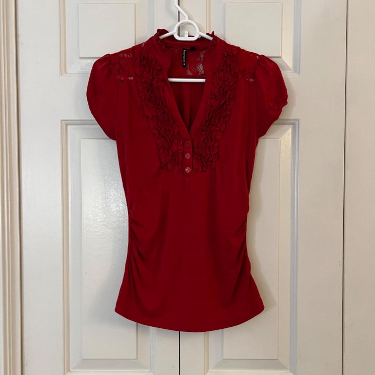 beautiful red blouse with ruched waist super... - Depop