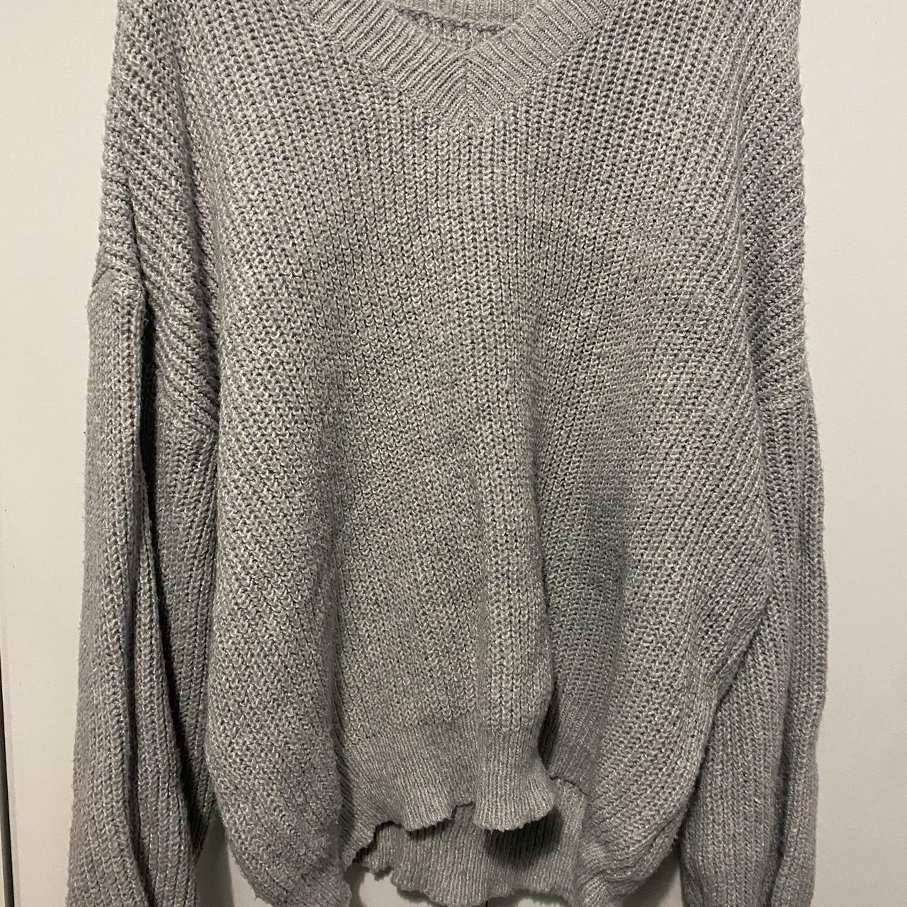 cute grey knitted wool balloon armed jumper... - Depop