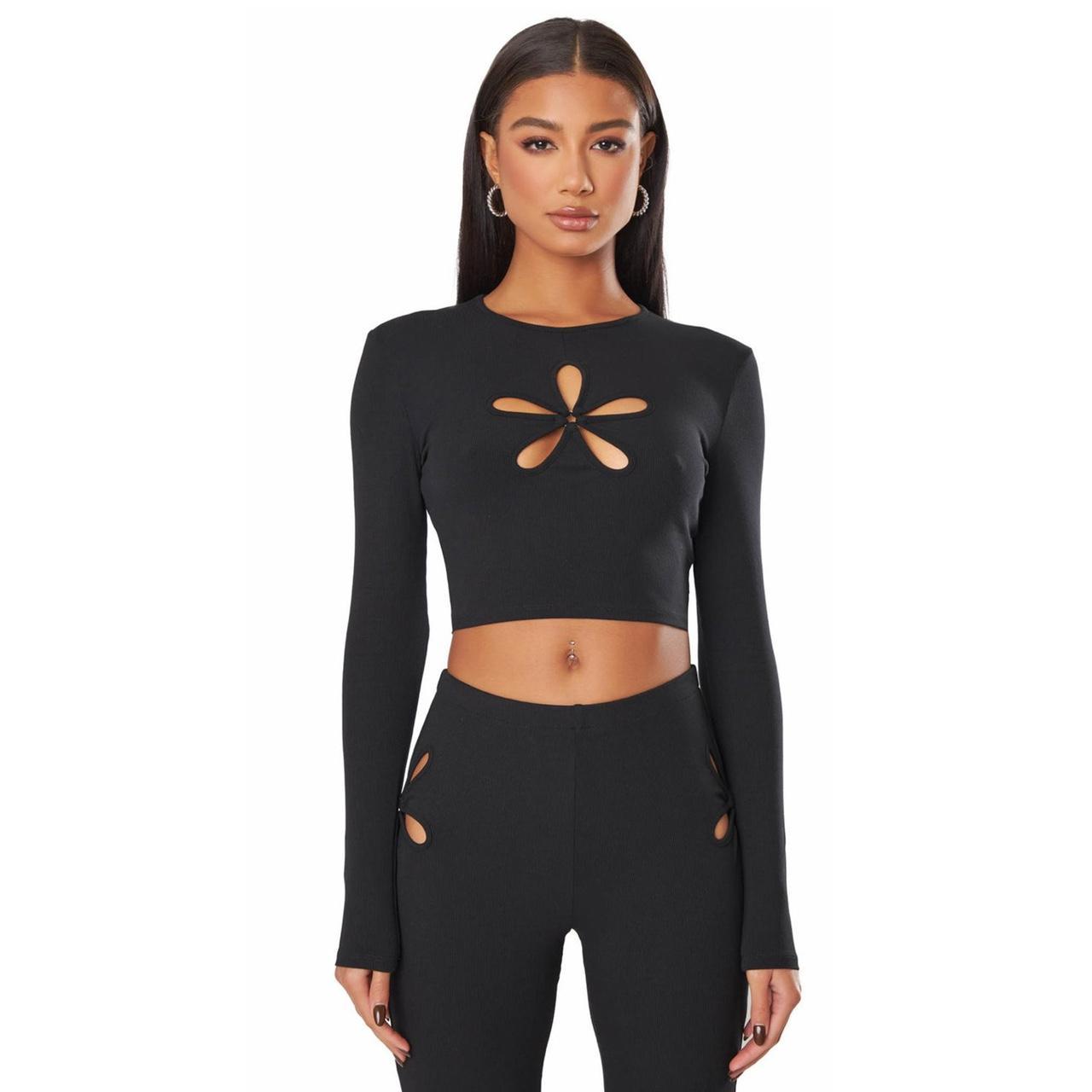 The Kript Black Flower Cut-Out Top - Barely worn! -... - Depop