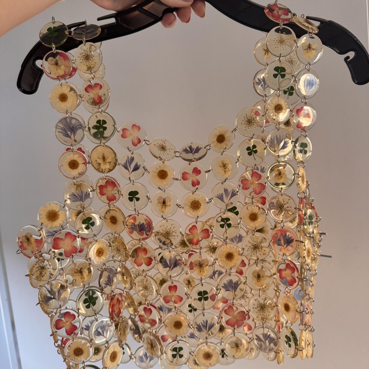 Dauphinette multi flora chainmaie top size s/m.... | Depop