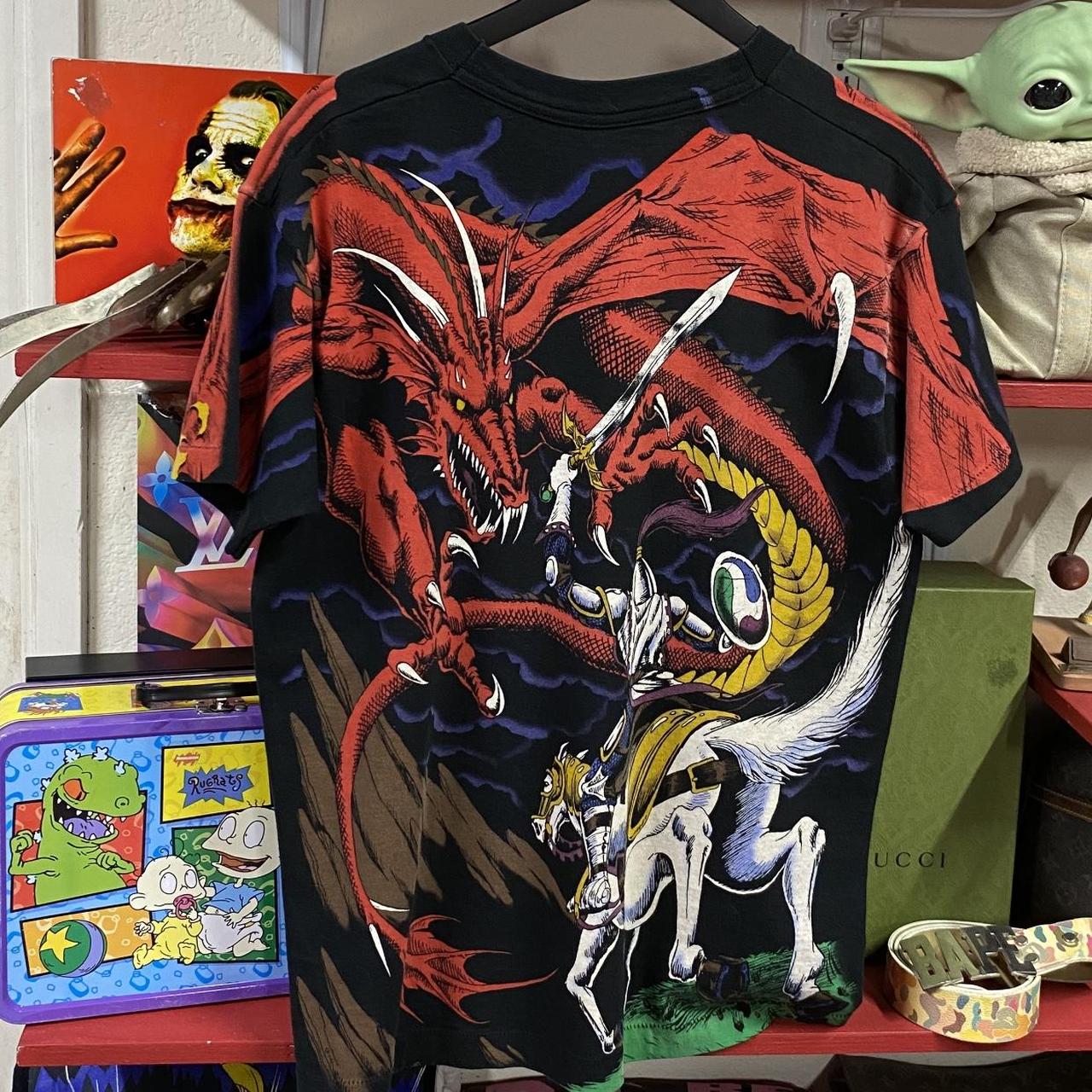 Size fits Large Vintage 90s Liquid blue Dragon all... - Depop