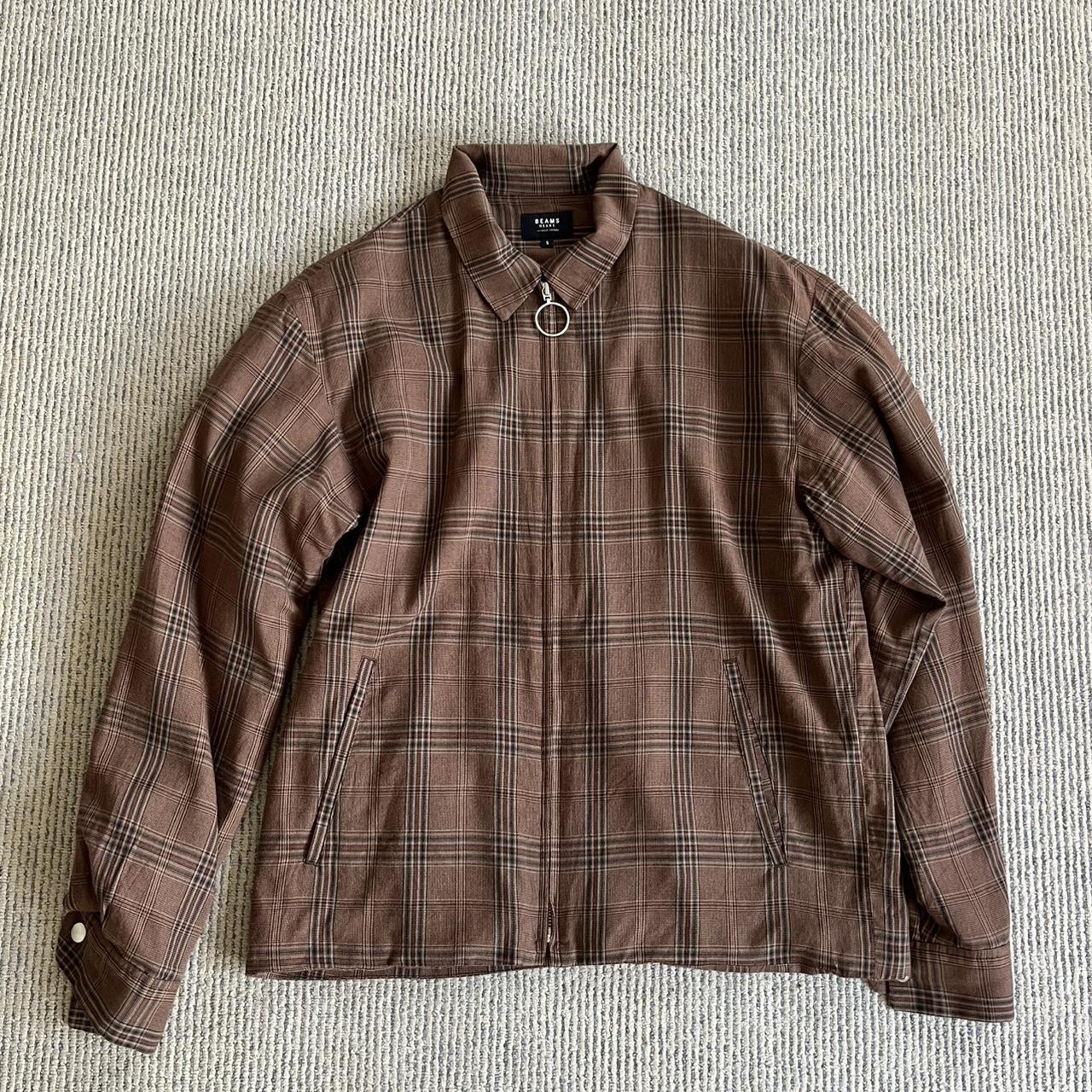 Beams Brown Check Jacket Size S Lightweight material | Depop