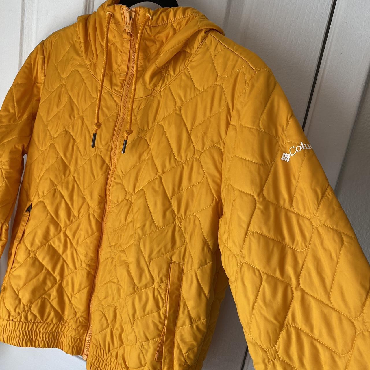 Orange/Mustard yellow Columbia rain jacket. Barely... - Depop