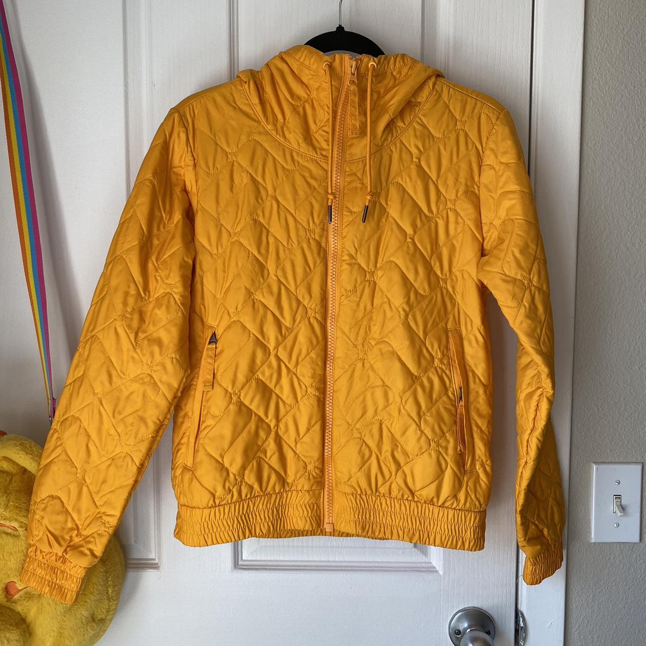 Orange/Mustard yellow Columbia rain jacket. Barely... - Depop