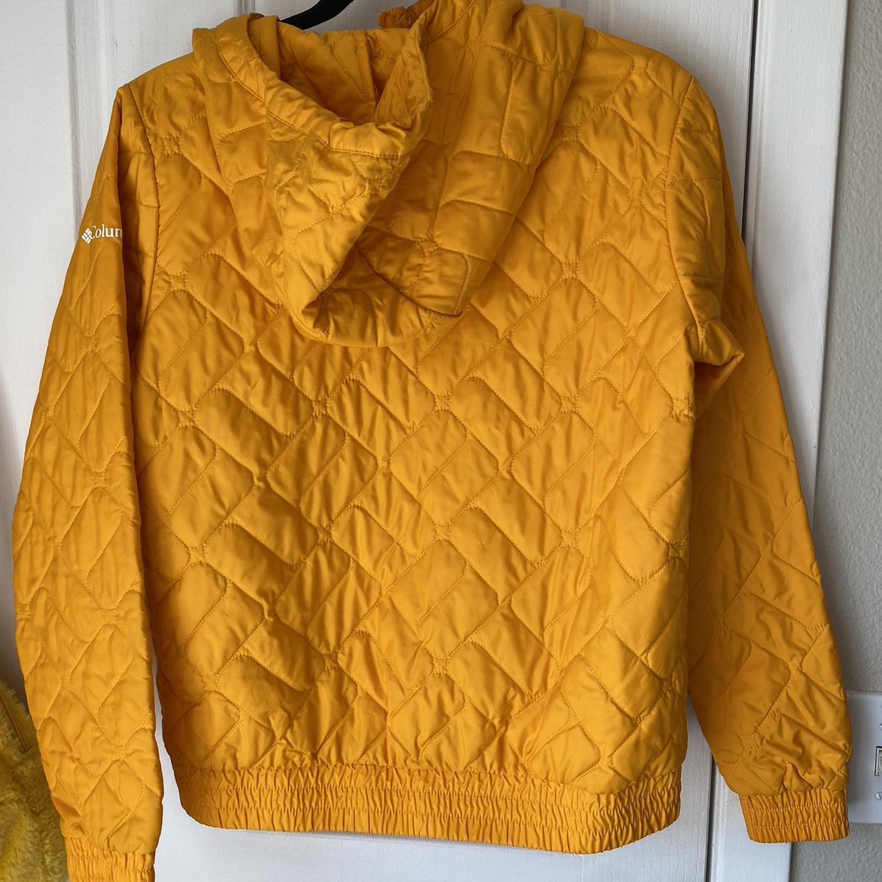 Orange/Mustard yellow Columbia rain jacket. Barely... - Depop