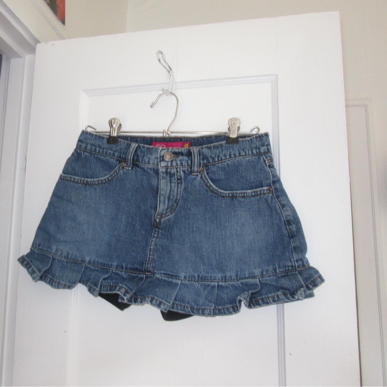SO denim mini skirt/skort labeled size 5, fits like xs - Depop