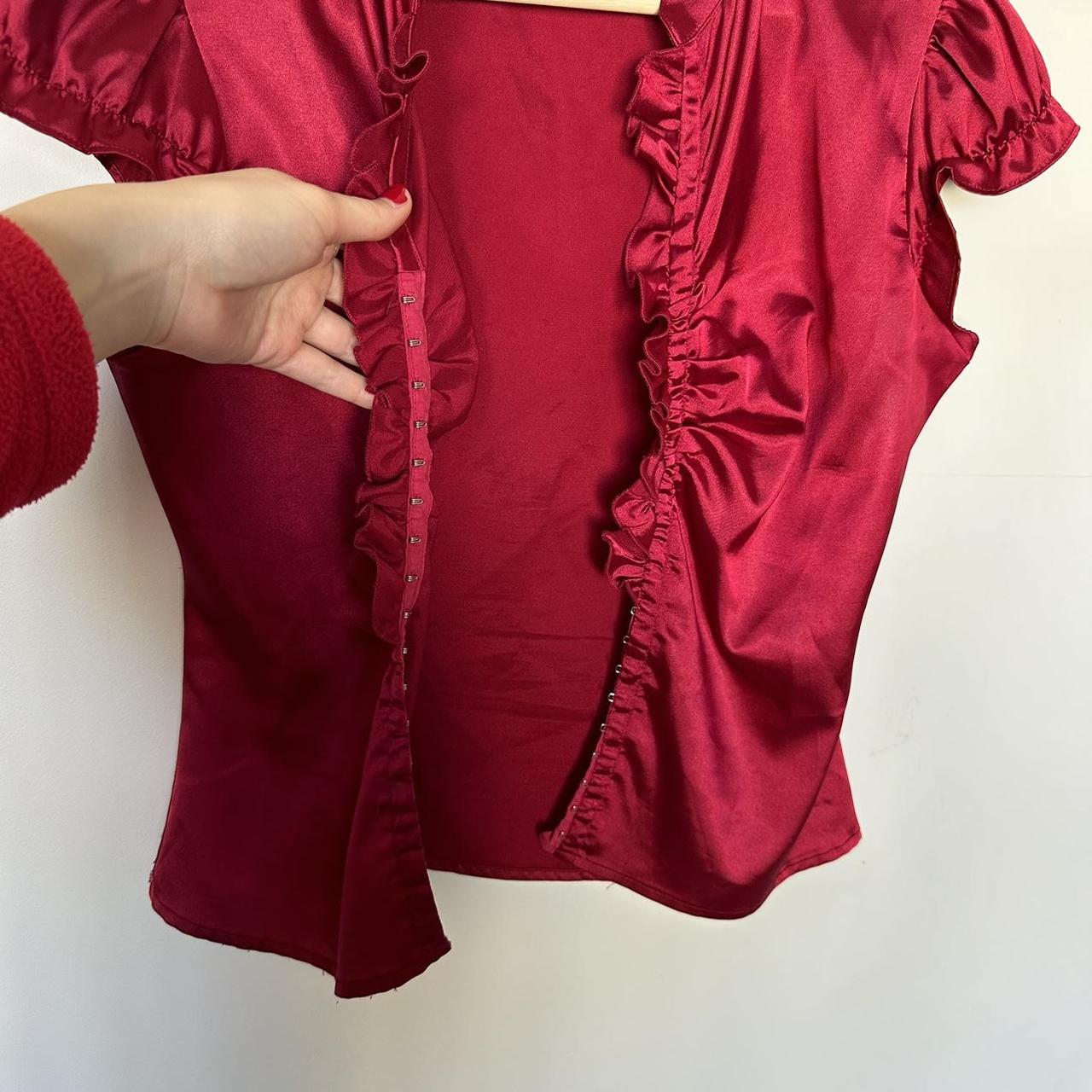 Red silk ruffle shirt size 10 - Depop