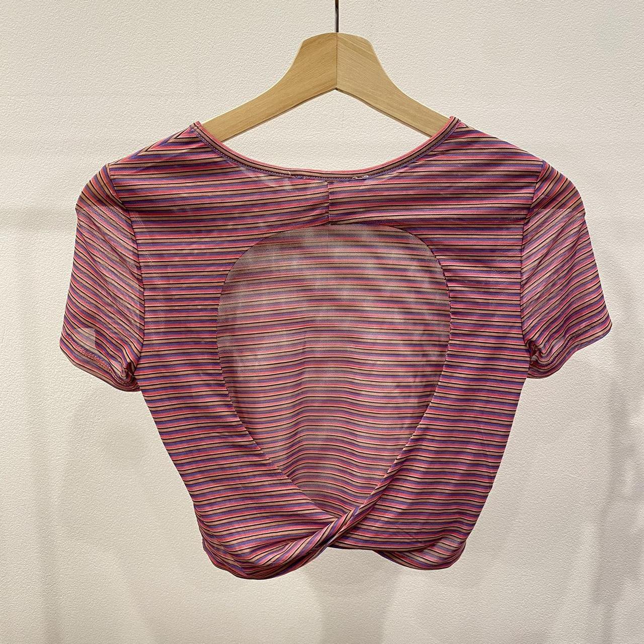 Sheer / mesh Glassons pink striped crop tee.... - Depop