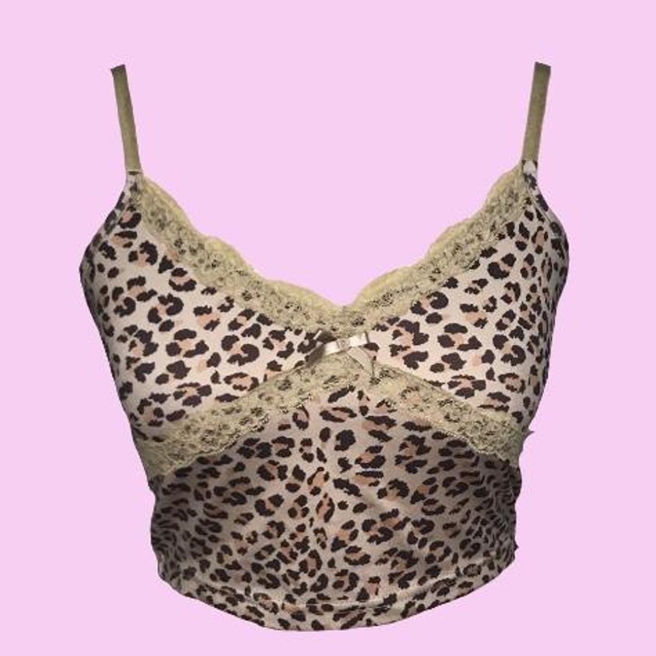 Adorable y2k leopard print lacy cropped cami. 95%... - Depop
