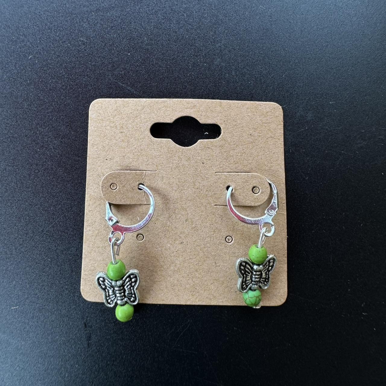 Handmade Green Small Butterfly Earrings -silver... - Depop