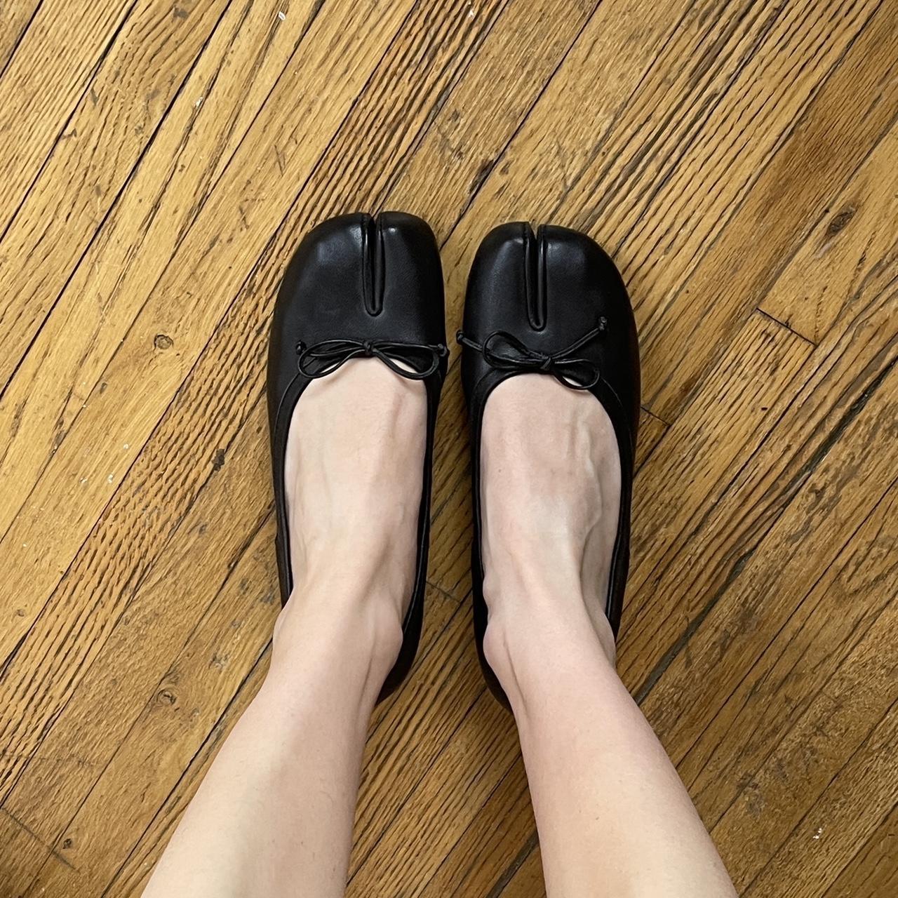 fake black leather tabi split toe ballet pumps from... - Depop