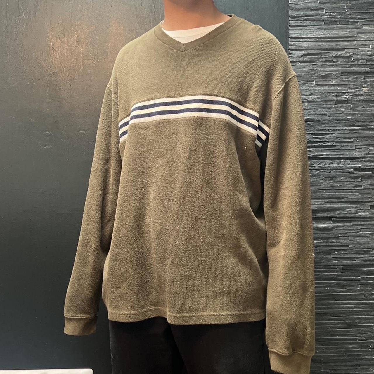 Vtg forest green drop shoulder crew neck striped... - Depop