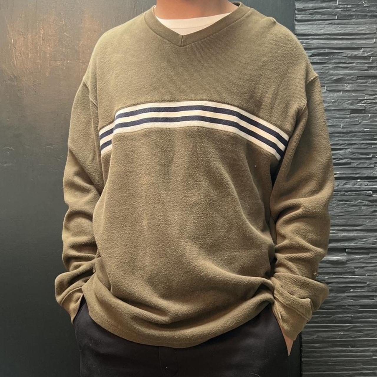 Vtg forest green drop shoulder crew neck striped... - Depop