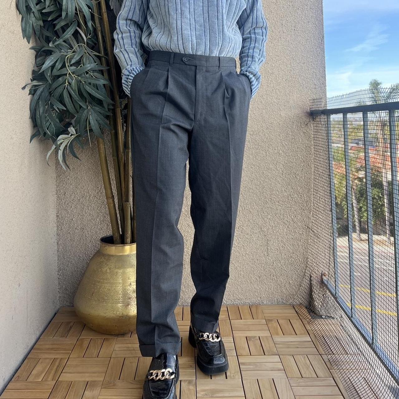 Vtg wool poly blend pleated baggy dress pants... - Depop