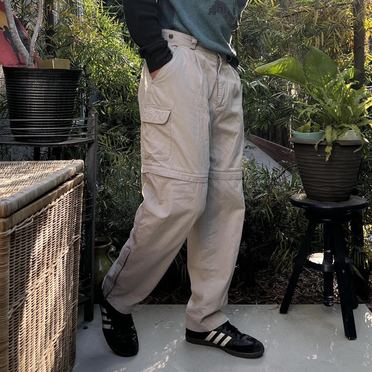 Vtg pleated wide leg zip off cargo pants khaki... - Depop