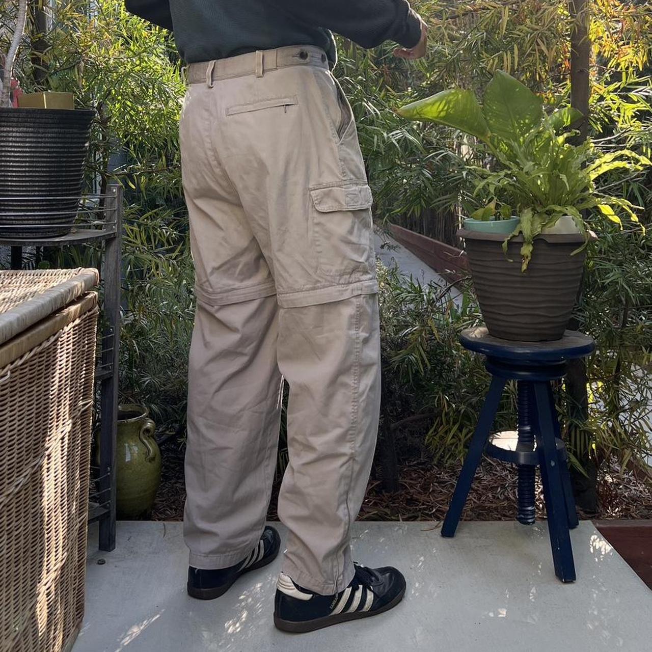 Vtg pleated wide leg zip off cargo pants khaki... - Depop