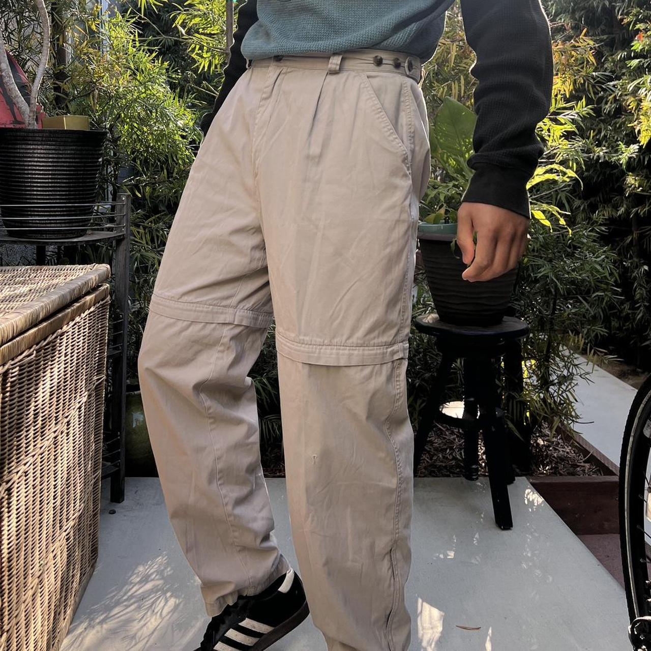 Vtg pleated wide leg zip off cargo pants khaki... - Depop