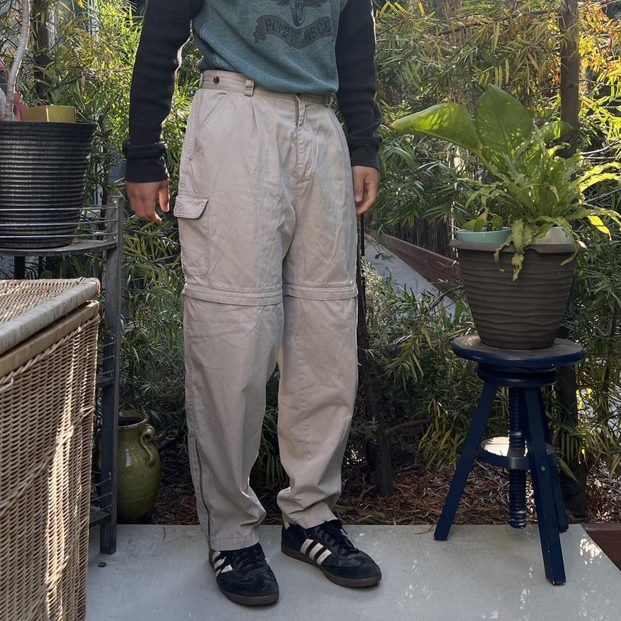 Vtg pleated wide leg zip off cargo pants khaki... - Depop