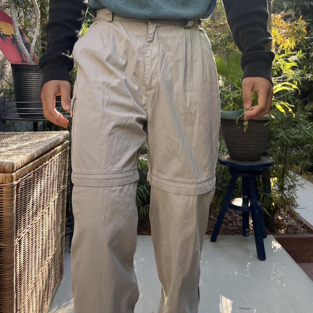 Vtg pleated wide leg zip off cargo pants khaki... - Depop