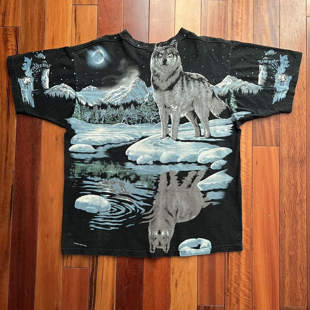 1995 Liquid Blue AOP Wolf Tee Men’s Size Large Fits... - Depop
