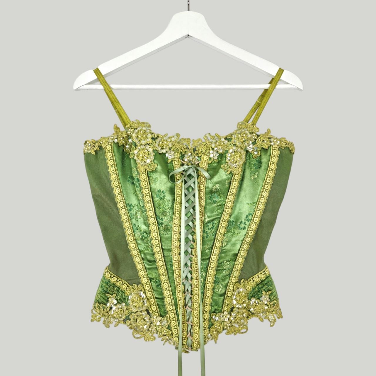 Womens Green And Gold Corset Depop