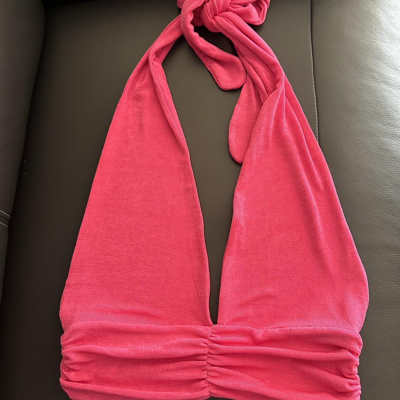 Pink backless halter neck top Size M Very... - Depop