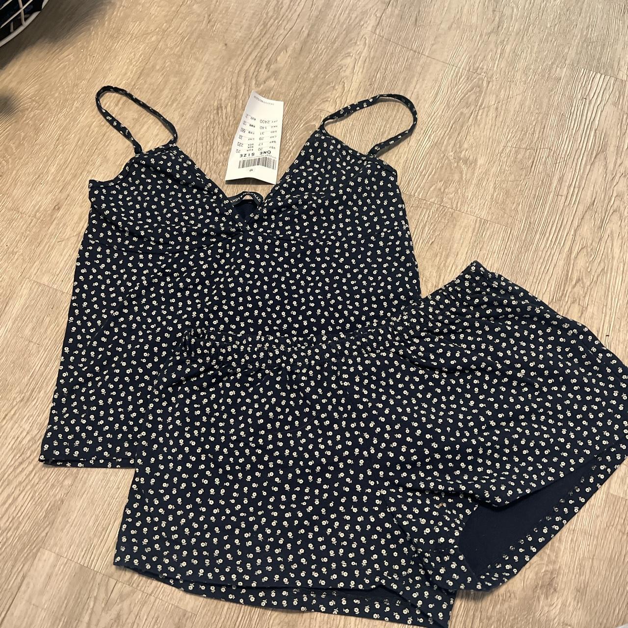 brandy melville matching pj set navy w flowers new w... - Depop