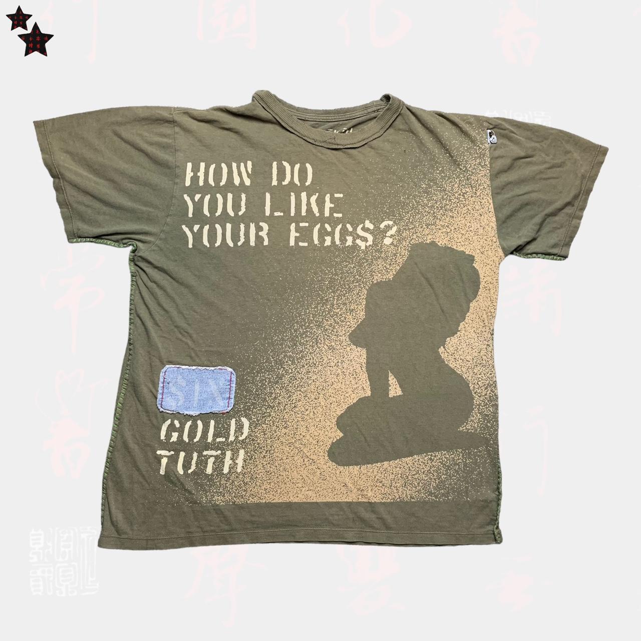 Khaki grunge denim patchwork graphic t shirt Tag... - Depop