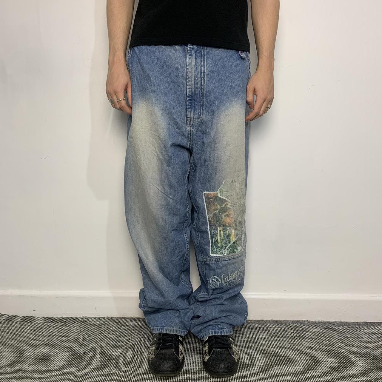 Mid wash hip hop makaveli tupac graphic baggy jeans.... - Depop