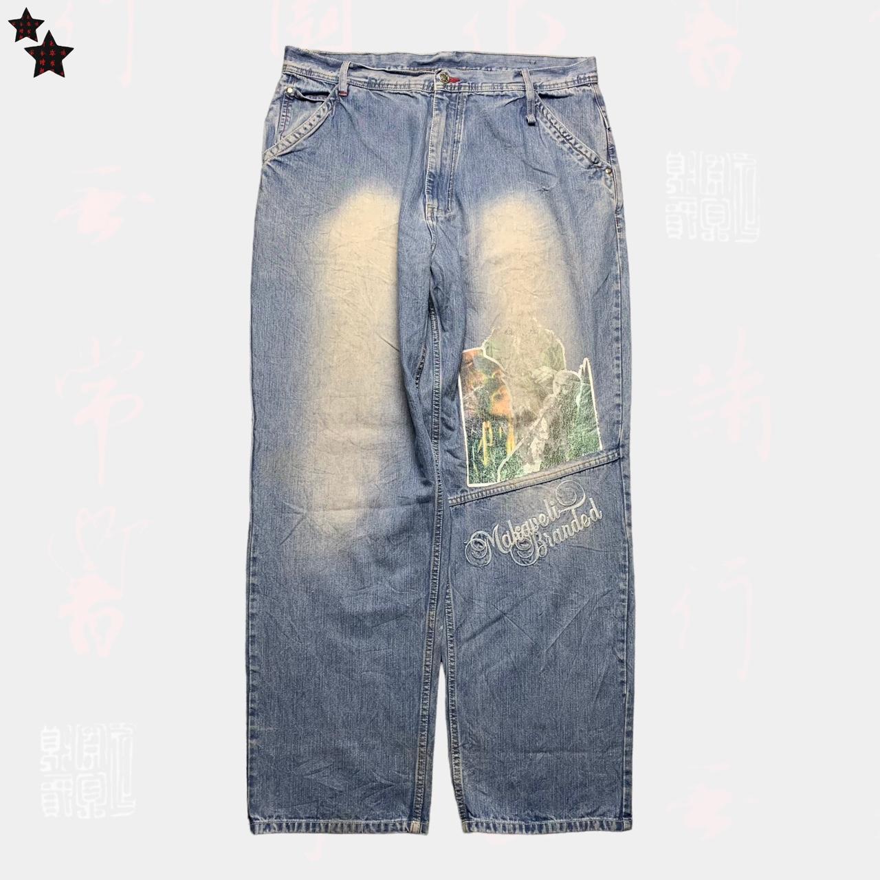 Mid wash hip hop makaveli tupac graphic baggy jeans.... - Depop