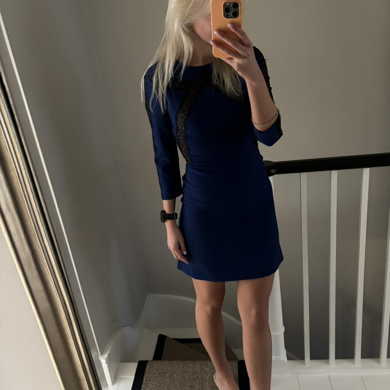 Blue Sandro dress with lace detail Size 1 would fit... - Depop