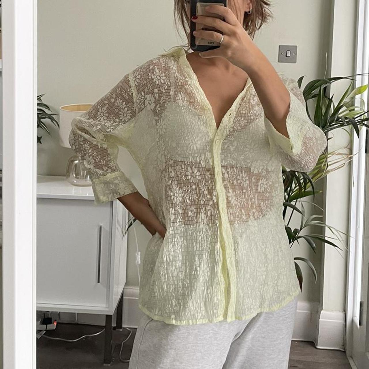 Lemon yellow sheer floral shirt! Bought from... - Depop