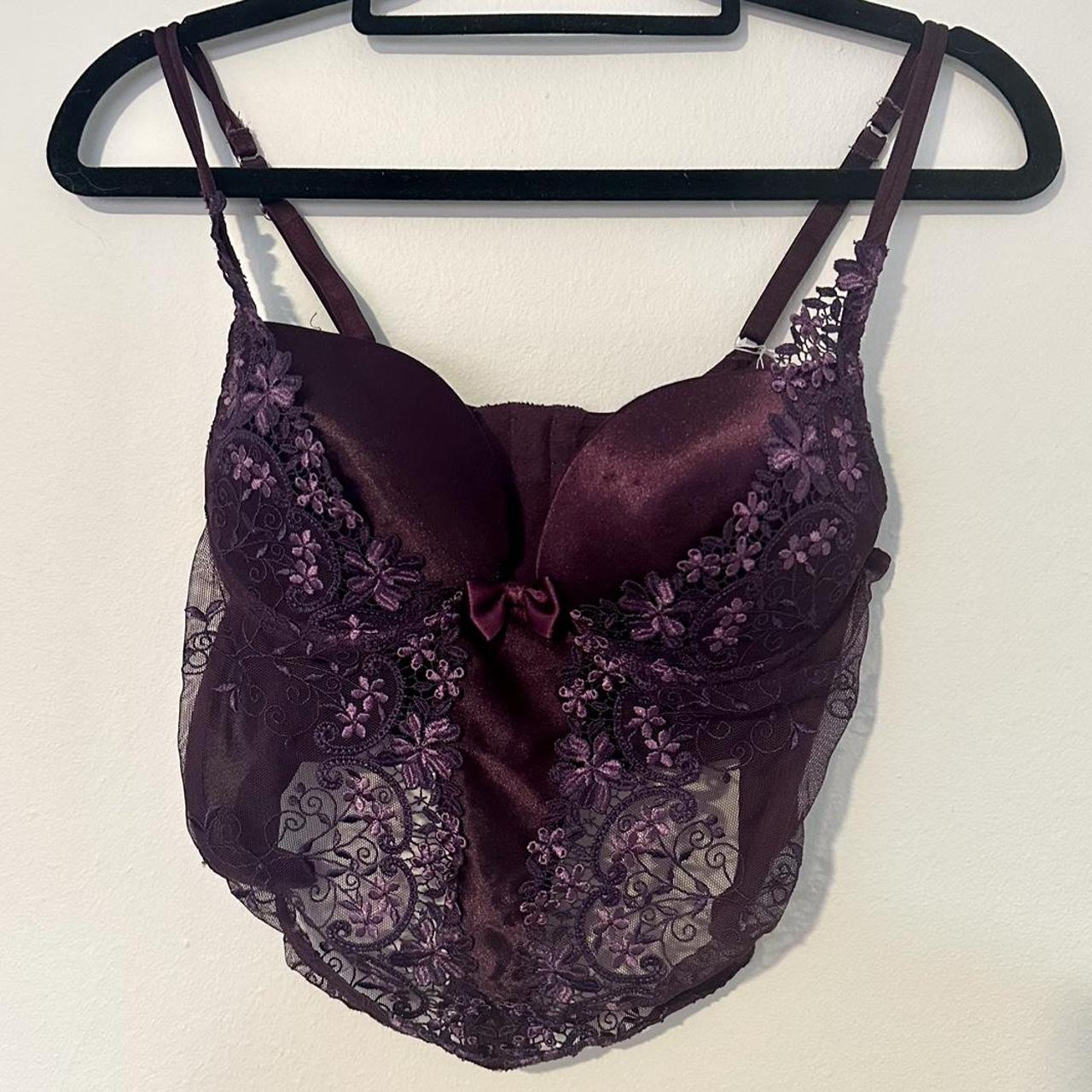 Deep purple floral sexy lace lingerie boned corset... - Depop