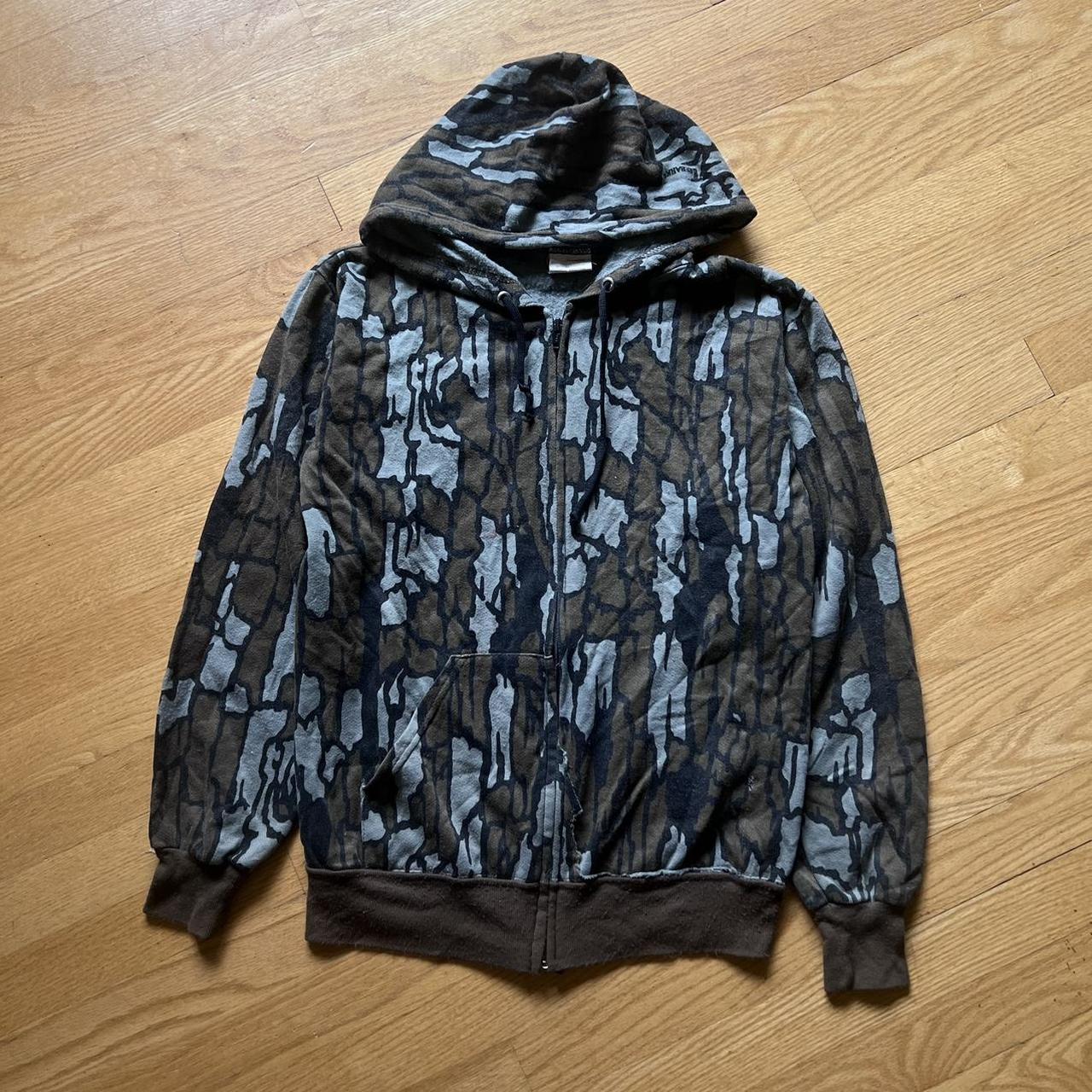 Vintage 80s Rebark Camo Zip-Up Hoodie Brown / Grey... - Depop