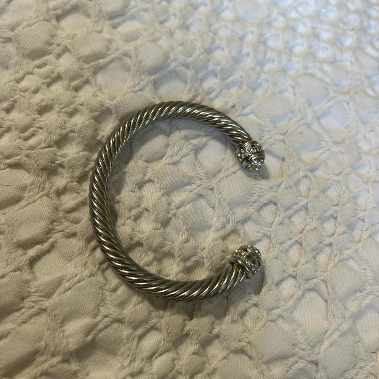 Sterling silver cable bracelet with cubic zirconia... - Depop