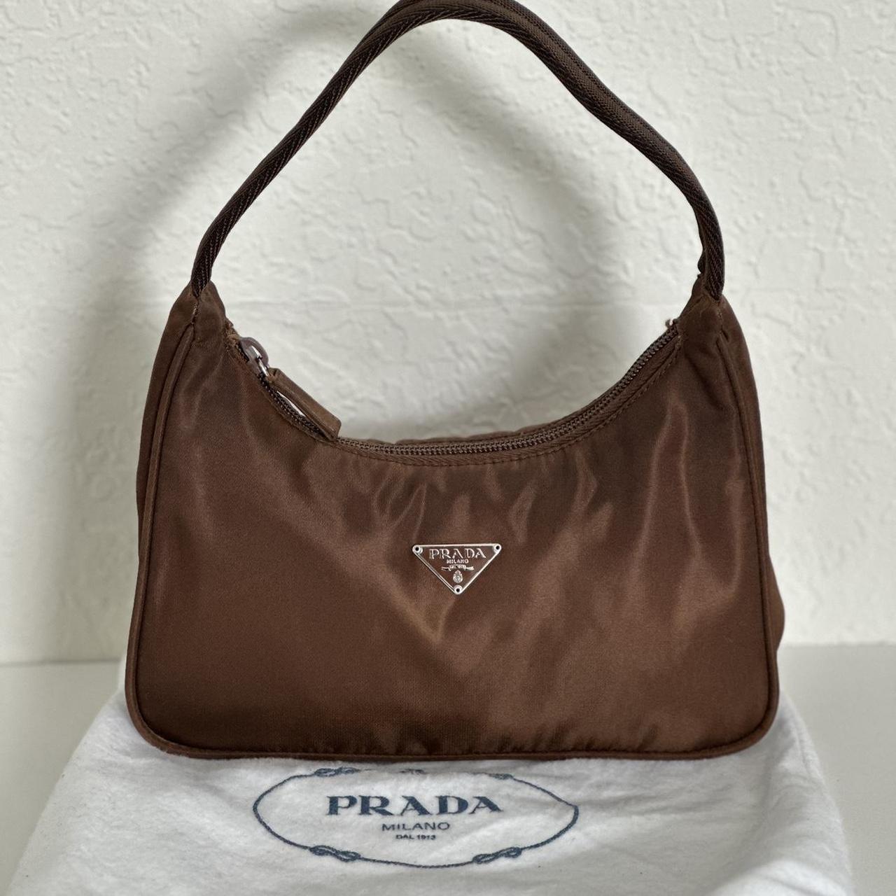 Vintage Prada Tessuto Mini Hobo Bag in *rare* brown... - Depop