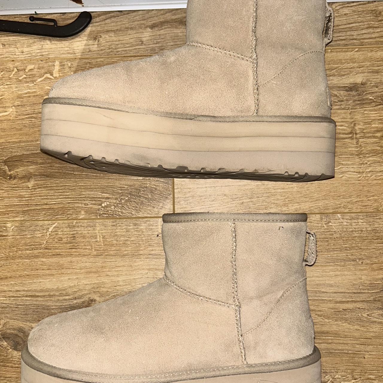 Authentic Ugg classic mini platforms in sand Size... - Depop