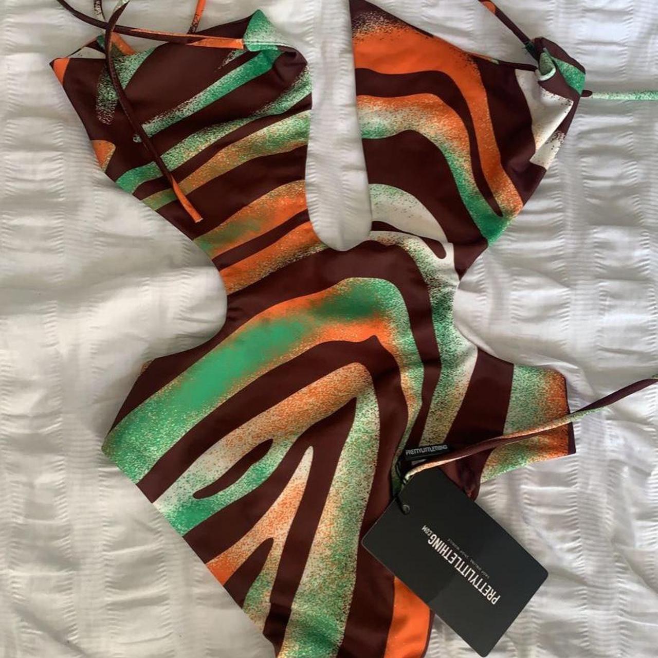 Plt olive zebra print cut out cross front swimsuit... - Depop
