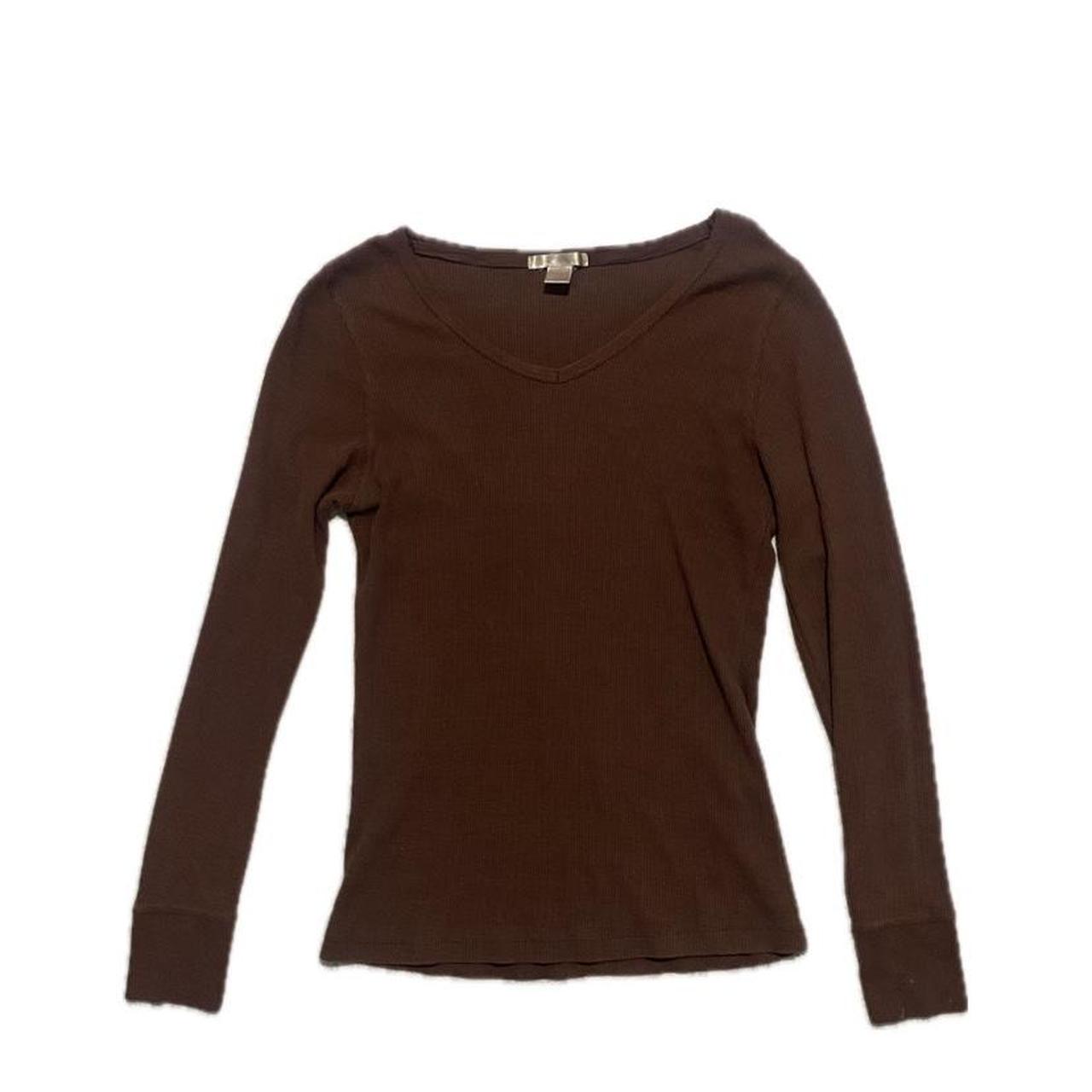 Brown v-neck long sleeve - Depop