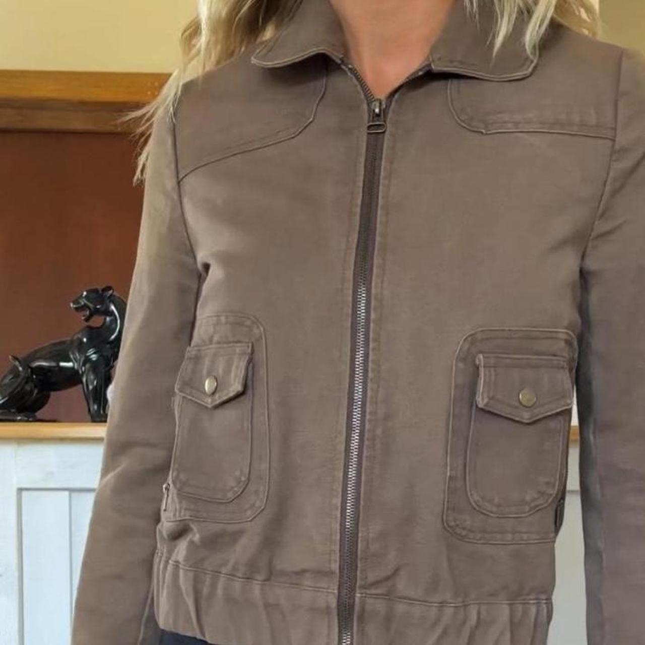 vintage brown utility jacket slightly cropped. zip... - Depop