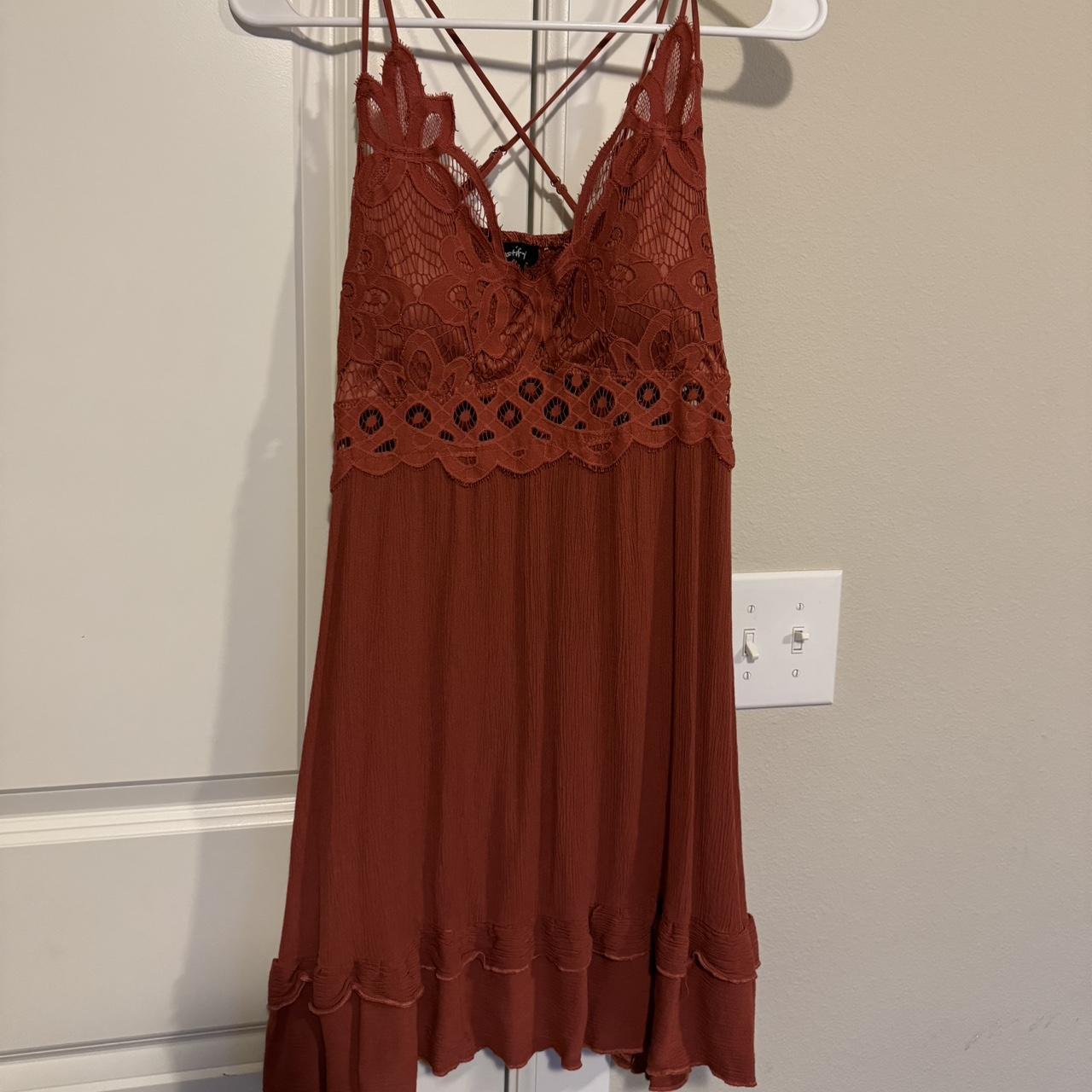 burnt orange flowy summer dress from the brand... - Depop