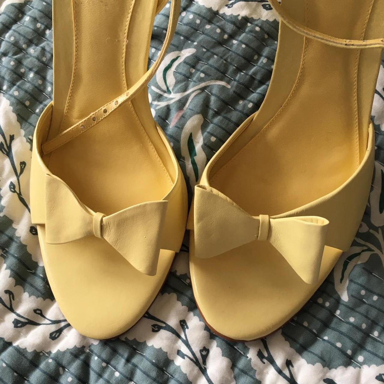 Super cute heeled sandals in a pale lemon yellow... - Depop