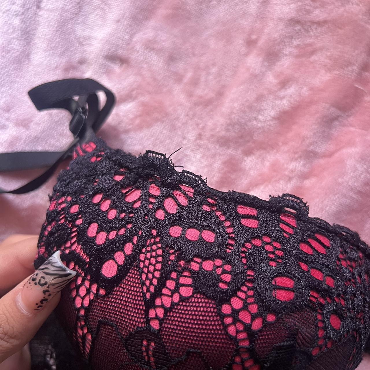 Black and hot pink lace push-up bra💋 Lots of push... - Depop