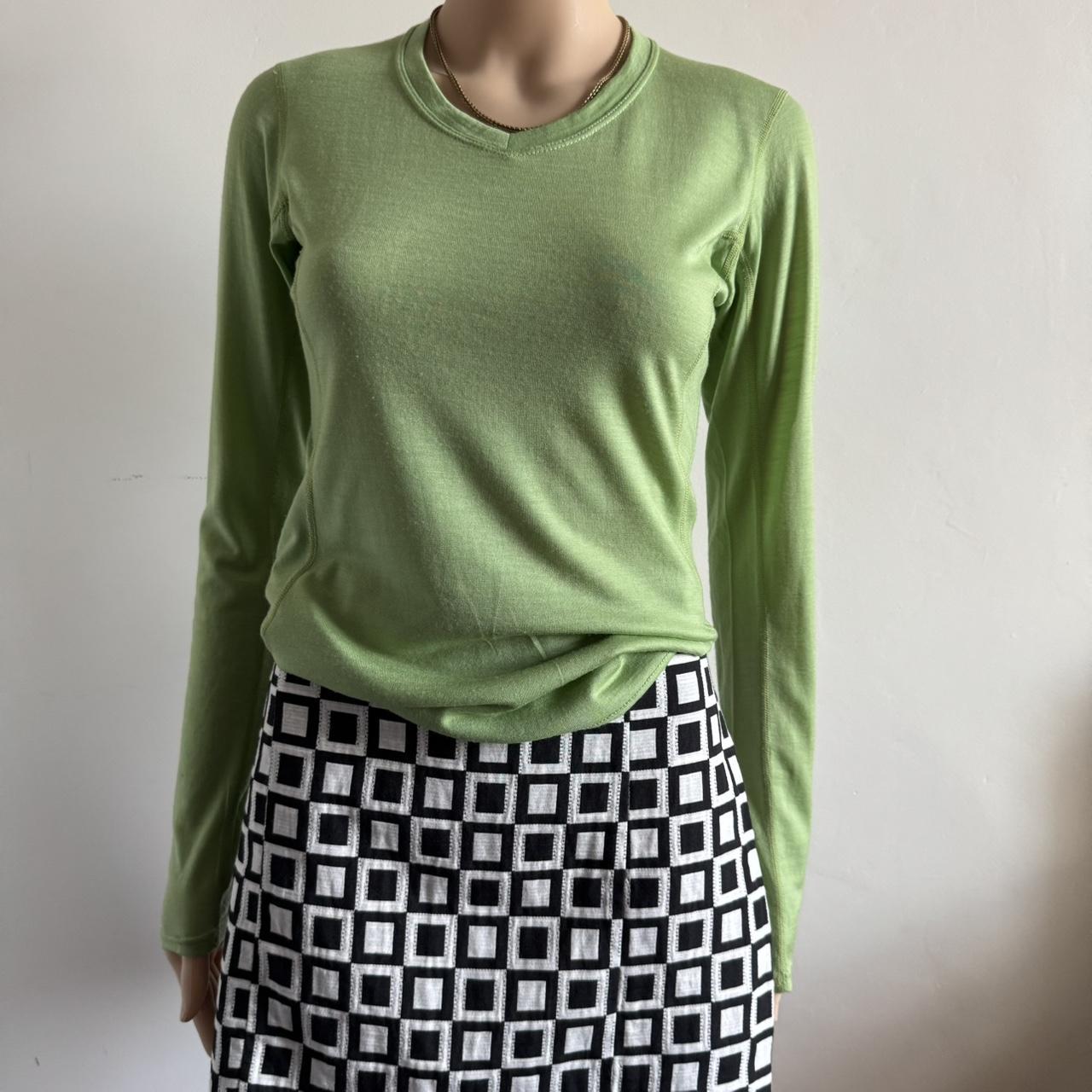 Macpac green merino wool top. V-neckline. Fitted... | Depop